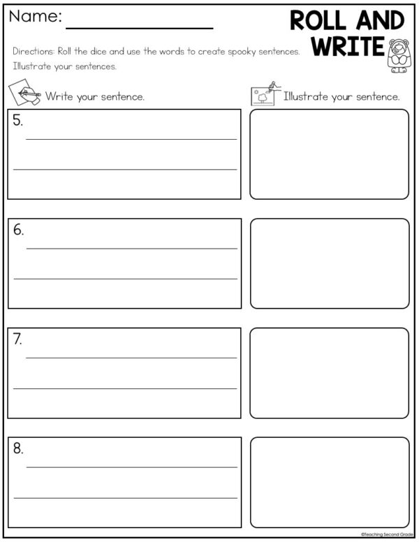 Halloween Roll & Write Sentences October Sentence-Building Literacy ...