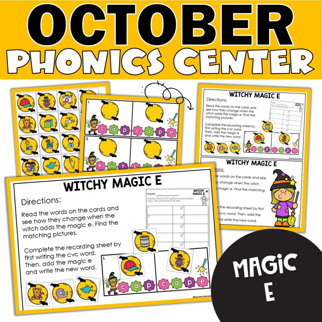 Halloween Silent Magic E Phonics Center | October Long Vowels Word ...