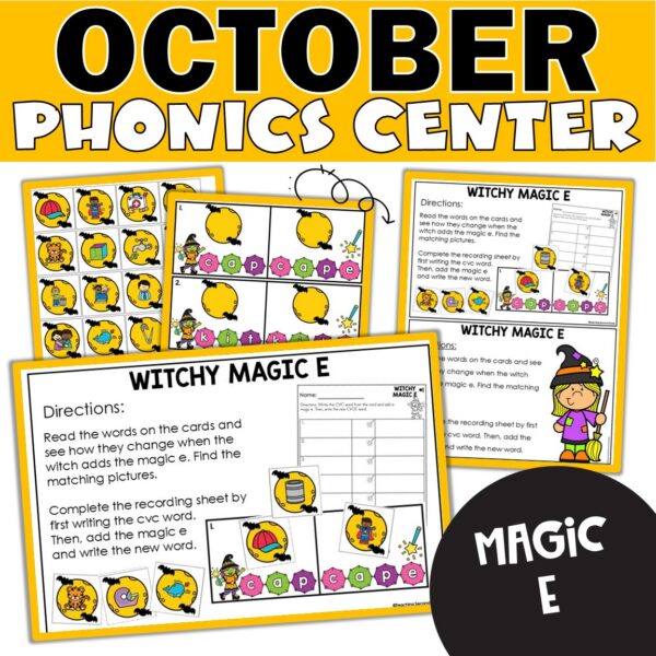 Halloween Silent Magic E Phonics Center | October Long Vowels Word ...
