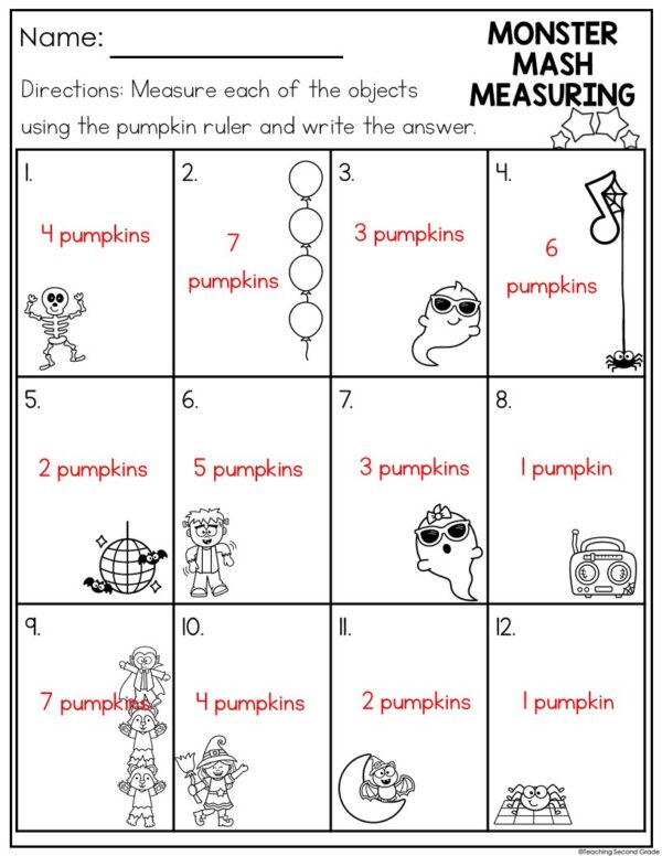 Halloween Measuring Math Center October Hands-On Measurement Activity ...