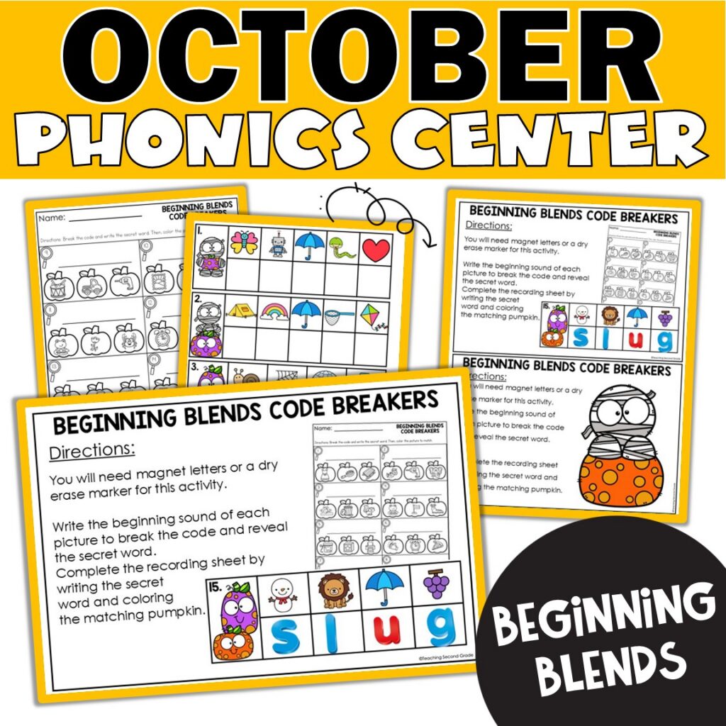 Halloween Beginning Blends Phonics Center | October Literacy Word Work ...