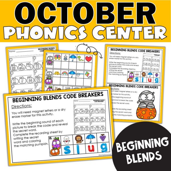 Halloween Beginning Blends Phonics Center | October Literacy Word Work ...