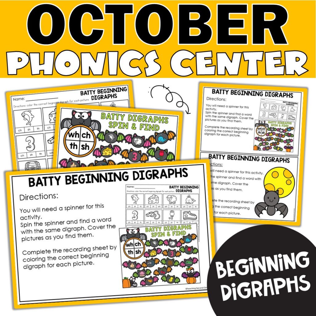 Halloween Beginning Digraphs Phonics Center | Fun October Literacy Work ...