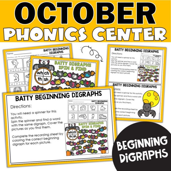 Halloween Beginning Digraphs Phonics Center | Fun October Literacy Work ...
