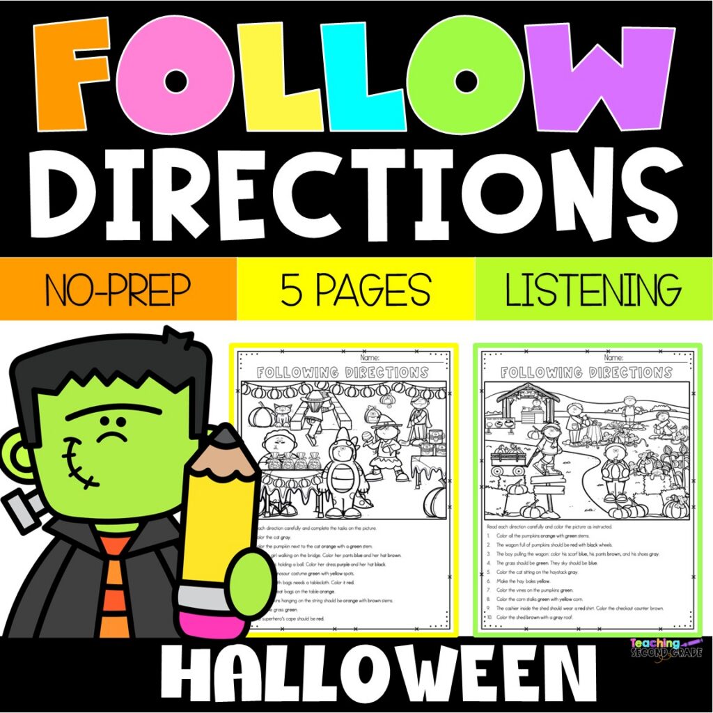 Halloween Following Directions Worksheets | Listening & Reading Skills ...