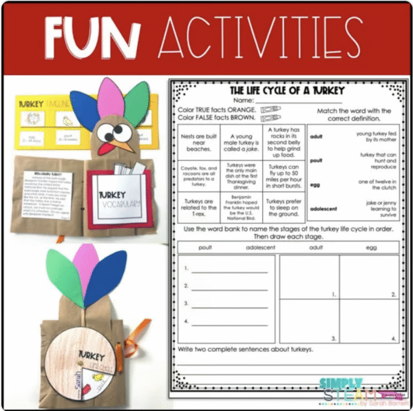 Turkey Life Cycle Activities Thanksgiving Science and Literacy ...
