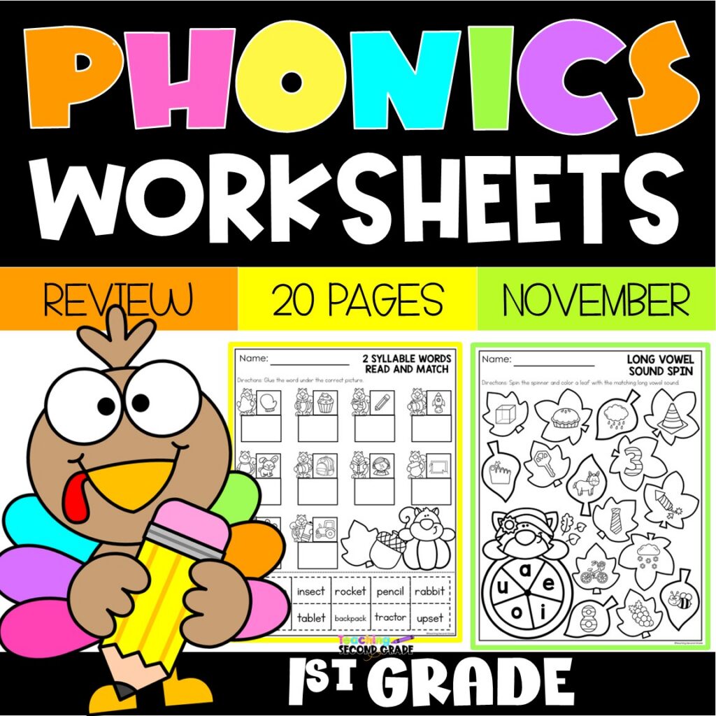 Thanksgiving Phonics Worksheets | 1st Grade Reading Spelling Word Work ...