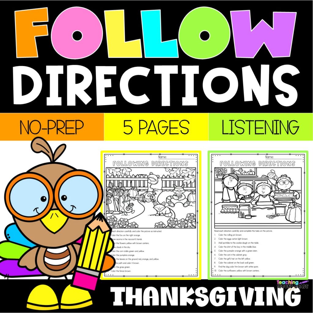 Thanksgiving Following Directions Worksheets | Listening & Reading ...