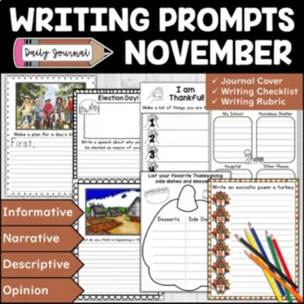 November Writing Prompts | Daily Journal Topics, Opinion & Narrative ...