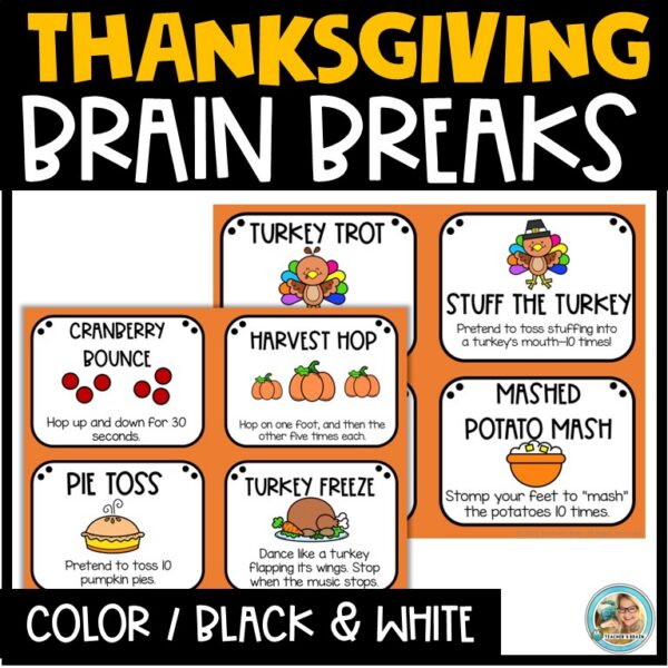 THANKSGIVING Brain Breaks Cards for the Classroom | EDITABLE Google ...