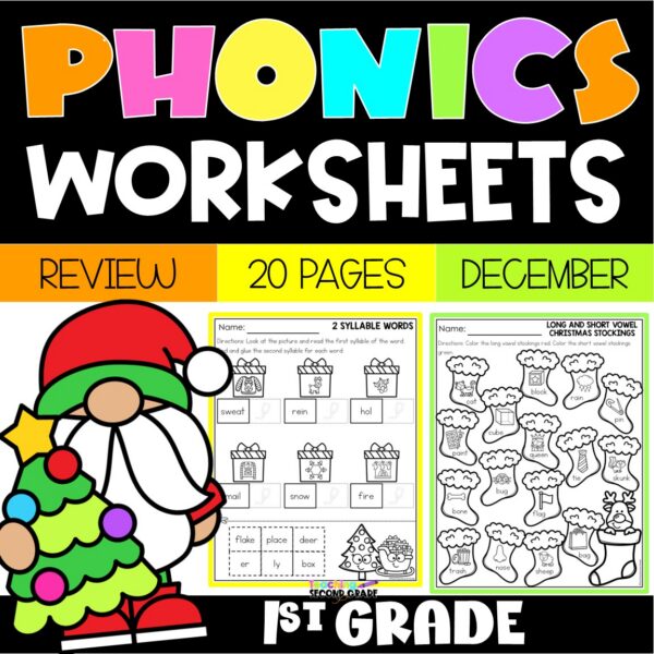 1st Grade Christmas Phonics Worksheets | Holiday Phonics Practice ...