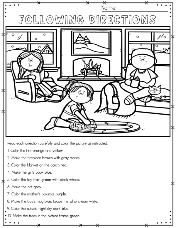 Winter Following Directions Worksheets – 1st and 2nd Grade