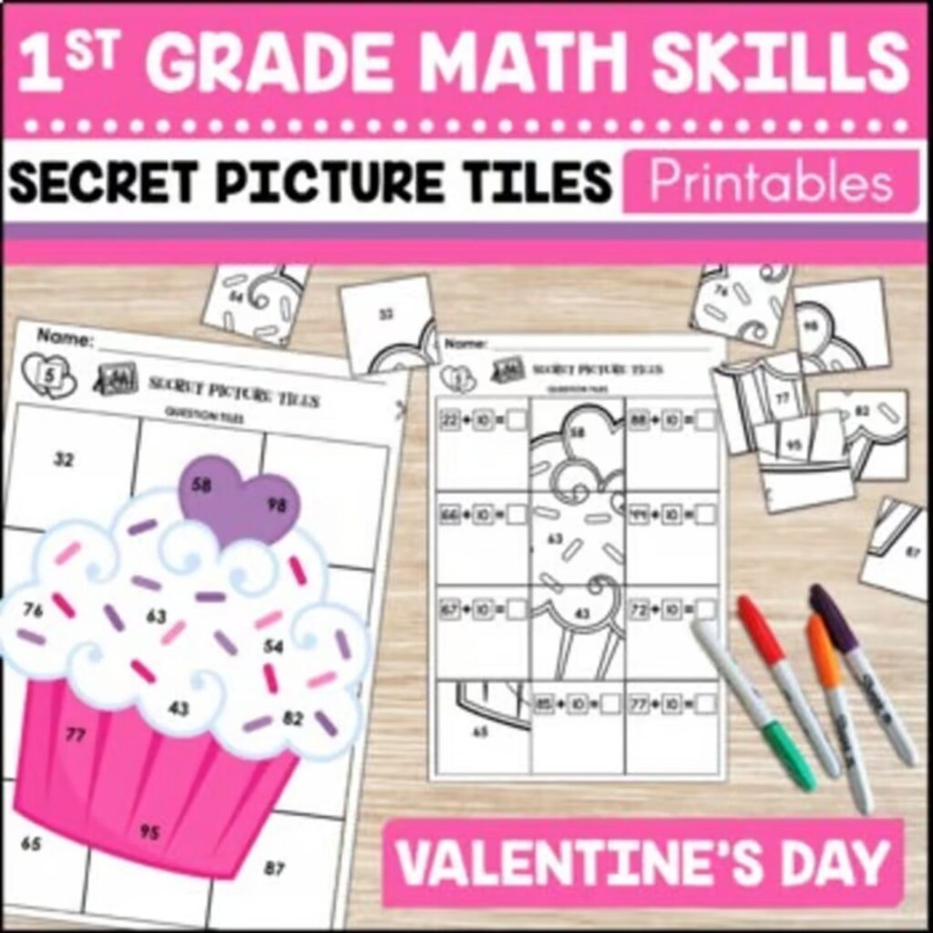 Valentine’s Day Math Mystery Pictures Hidden Picture Worksheets