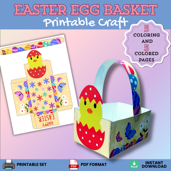 Printable Easter Baskets Craft Templates Color and Black White