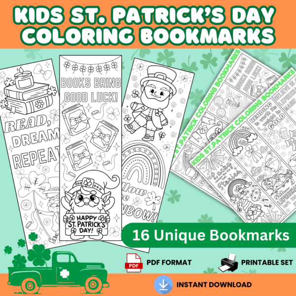 St. Patrick’s Day Bookmarks Printable Coloring Set