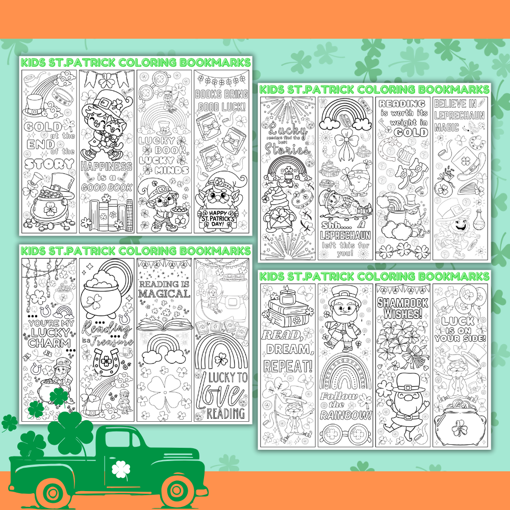 St. Patrick’s Day Bookmarks Printable Coloring Set