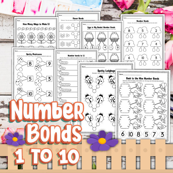Spring Number Bonds Worksheets for Kindergarten and 1st Grade