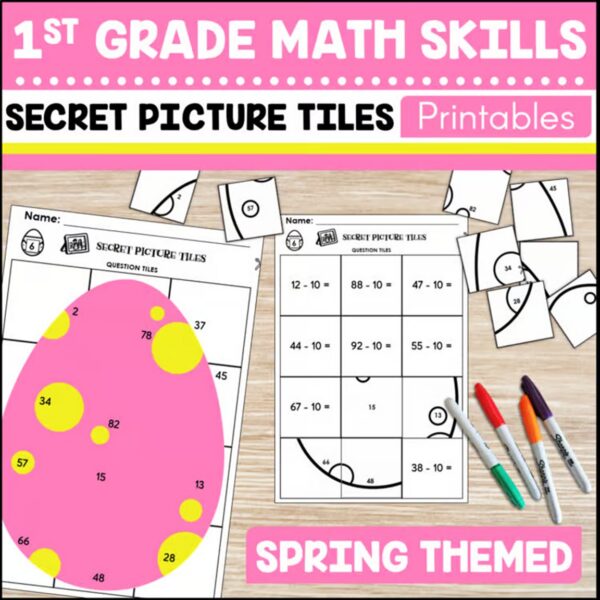 Spring Math Mystery Pictures 1st Grade Review Printables