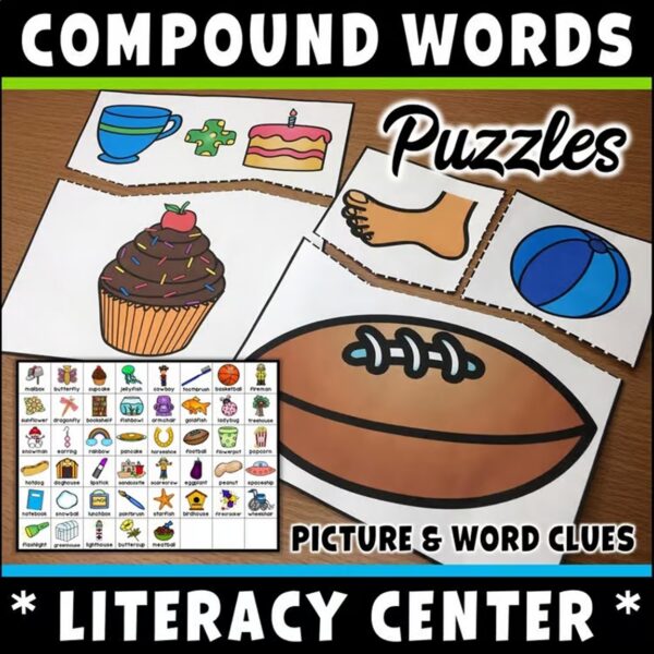 Compound Words Puzzles Literacy Center Activities