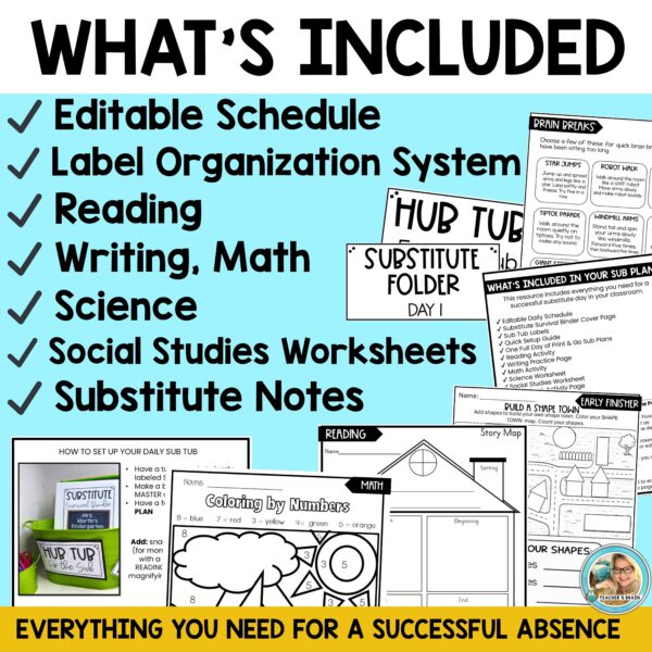 Emergency Sub Plans Kindergarten FULL DAY No Prep Print & Go EDITABLE ...