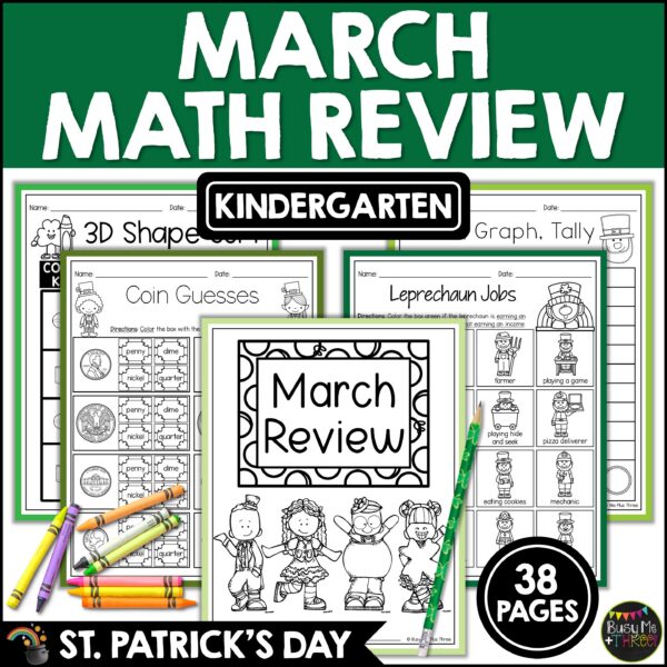 Kindergarten St. Patrick's Day Math Worksheets No Prep March Review ...
