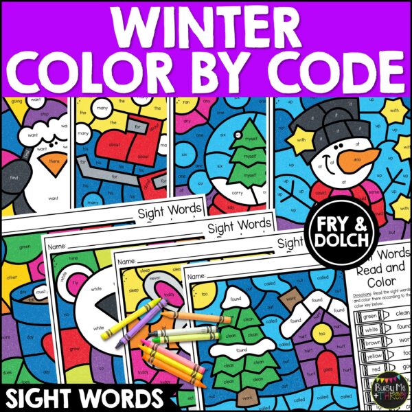Winter Color by Code Sight Words No Prep Worksheets - Teaching Ideas ...