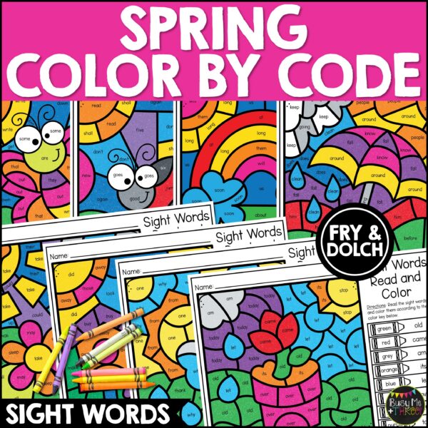 Spring Color by Code Sight Words Worksheets K-2 - Teaching Ideas Made Easy