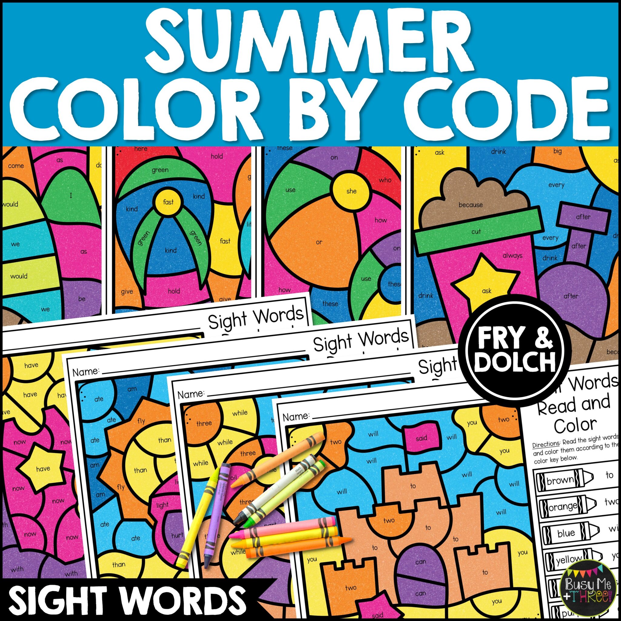 Summer Color by Code Sight Words No Prep Activities - Teaching Ideas ...