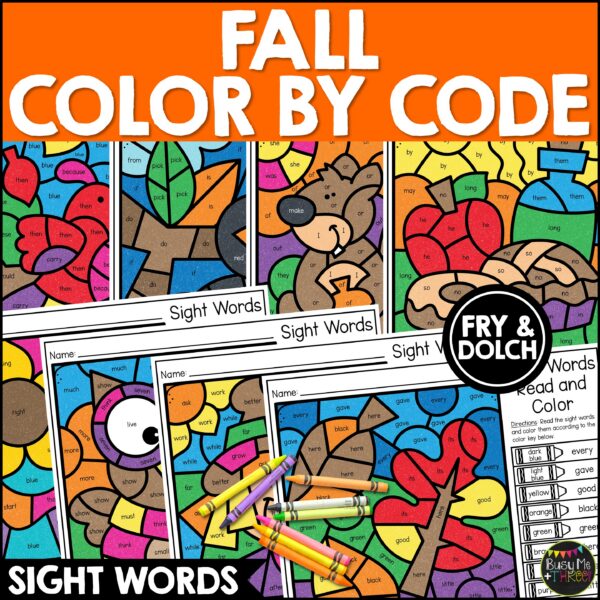 Fall Color by Code Sight Words No Prep Worksheets - Teaching Ideas Made ...