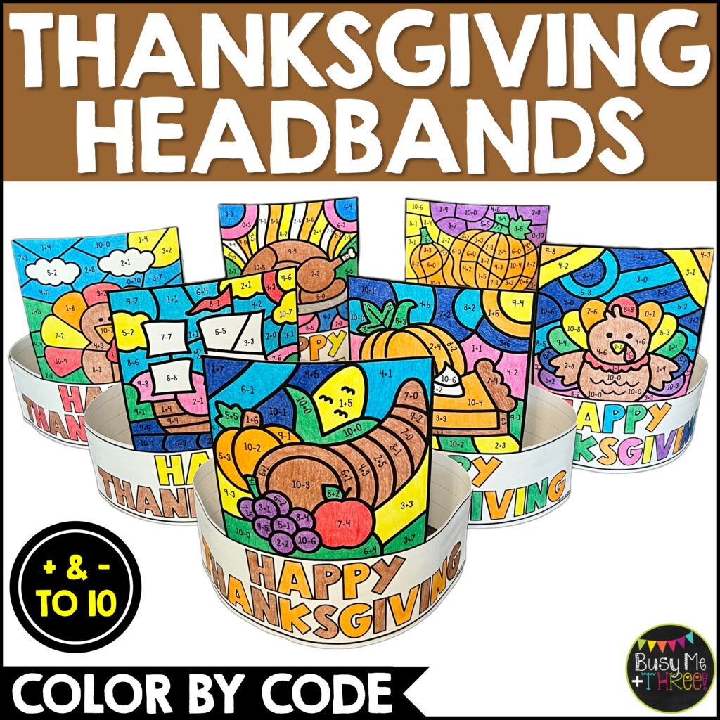 Thanksgiving Headbands Color by Code Math Craft - Teaching Ideas Made Easy