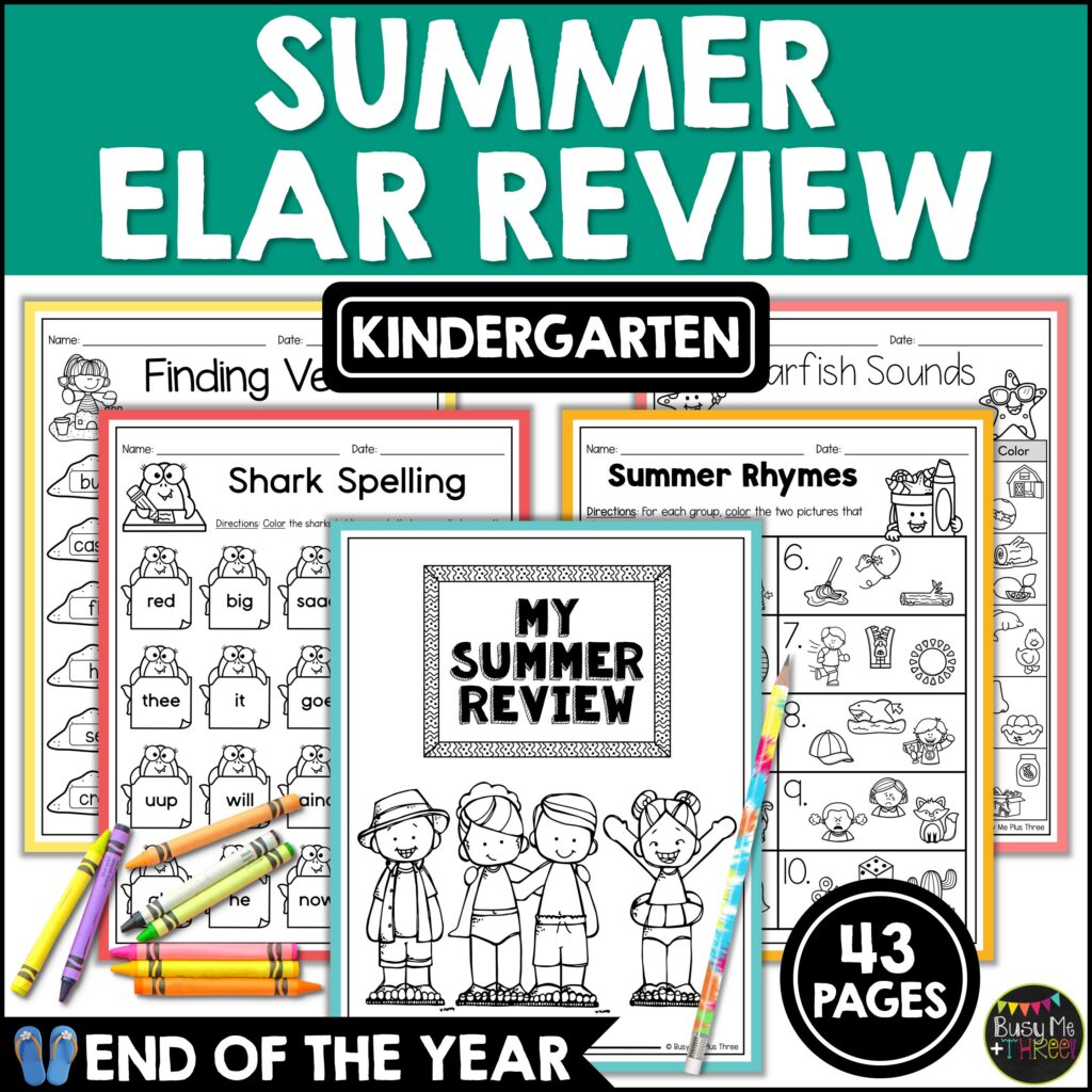 Kindergarten ELA Summer Review No Prep Worksheets - Teaching Ideas Made ...