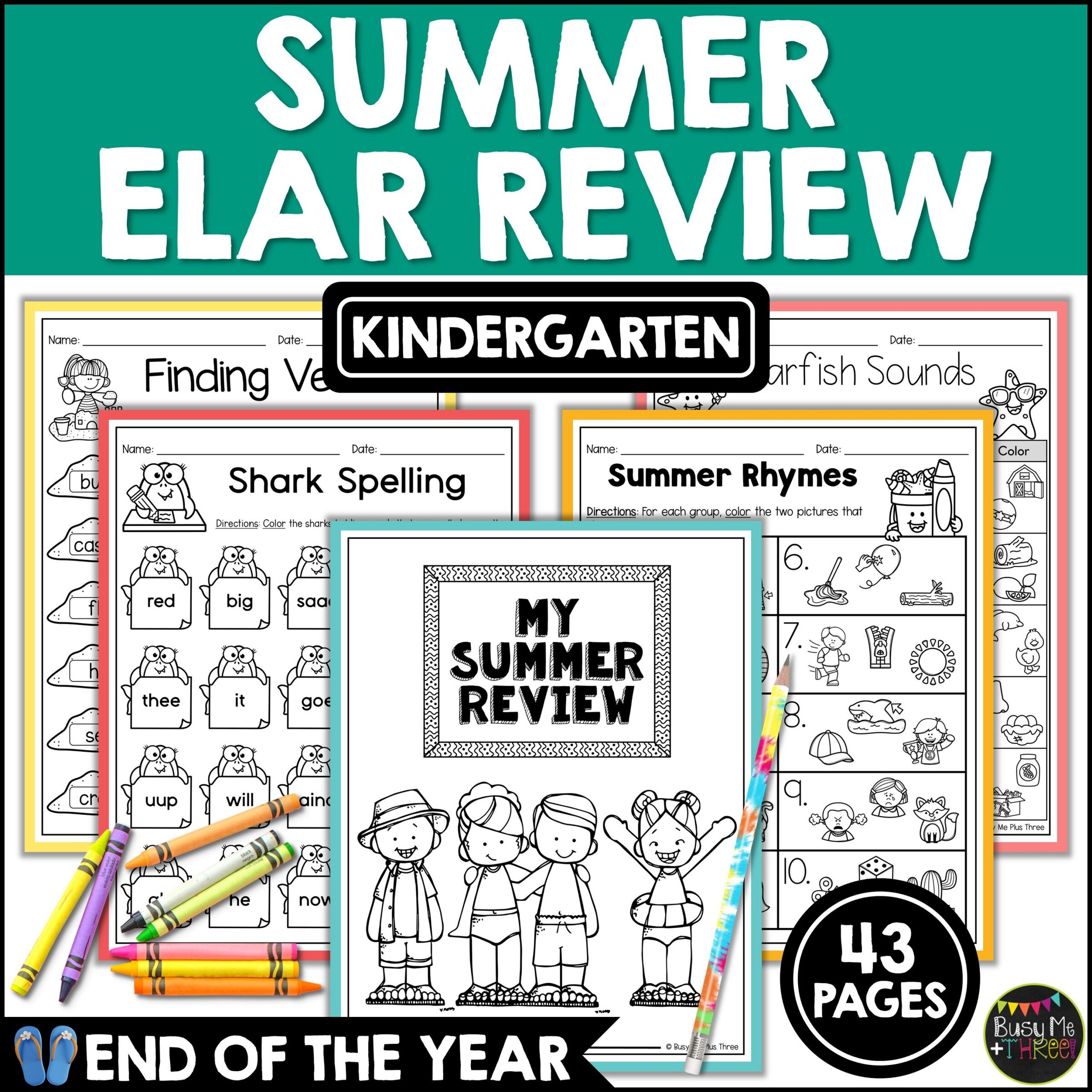 Kindergarten ELA Summer Review No Prep Worksheets - Teaching Ideas Made ...