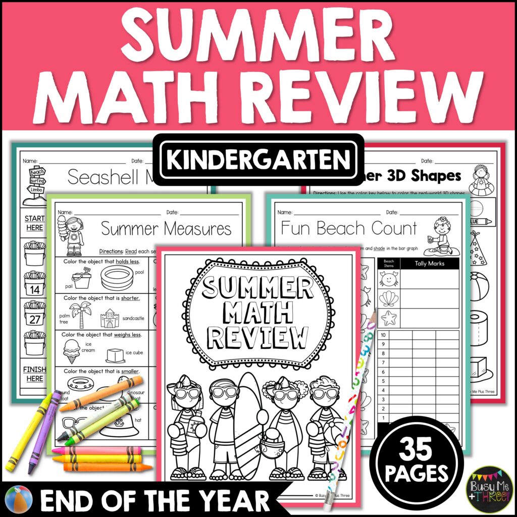 Kindergarten Math Worksheets No Prep Summer Review - Teaching Ideas ...