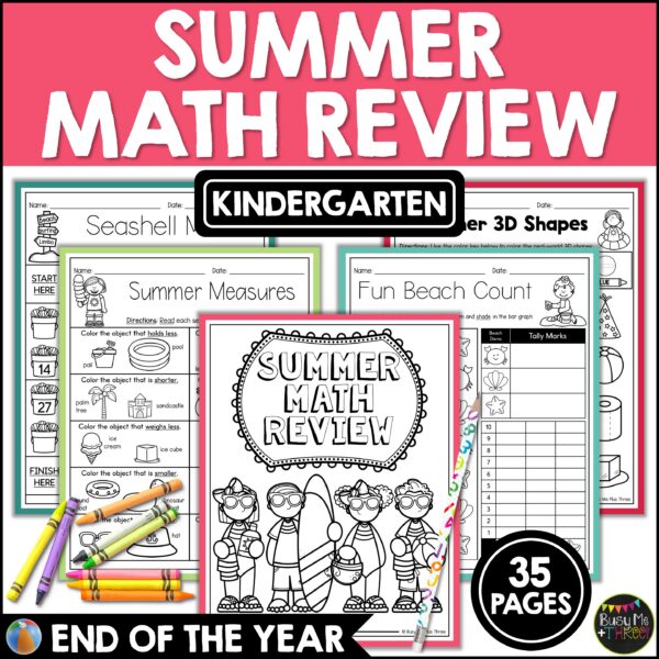 Kindergarten Math Worksheets No Prep Summer Review - Teaching Ideas ...
