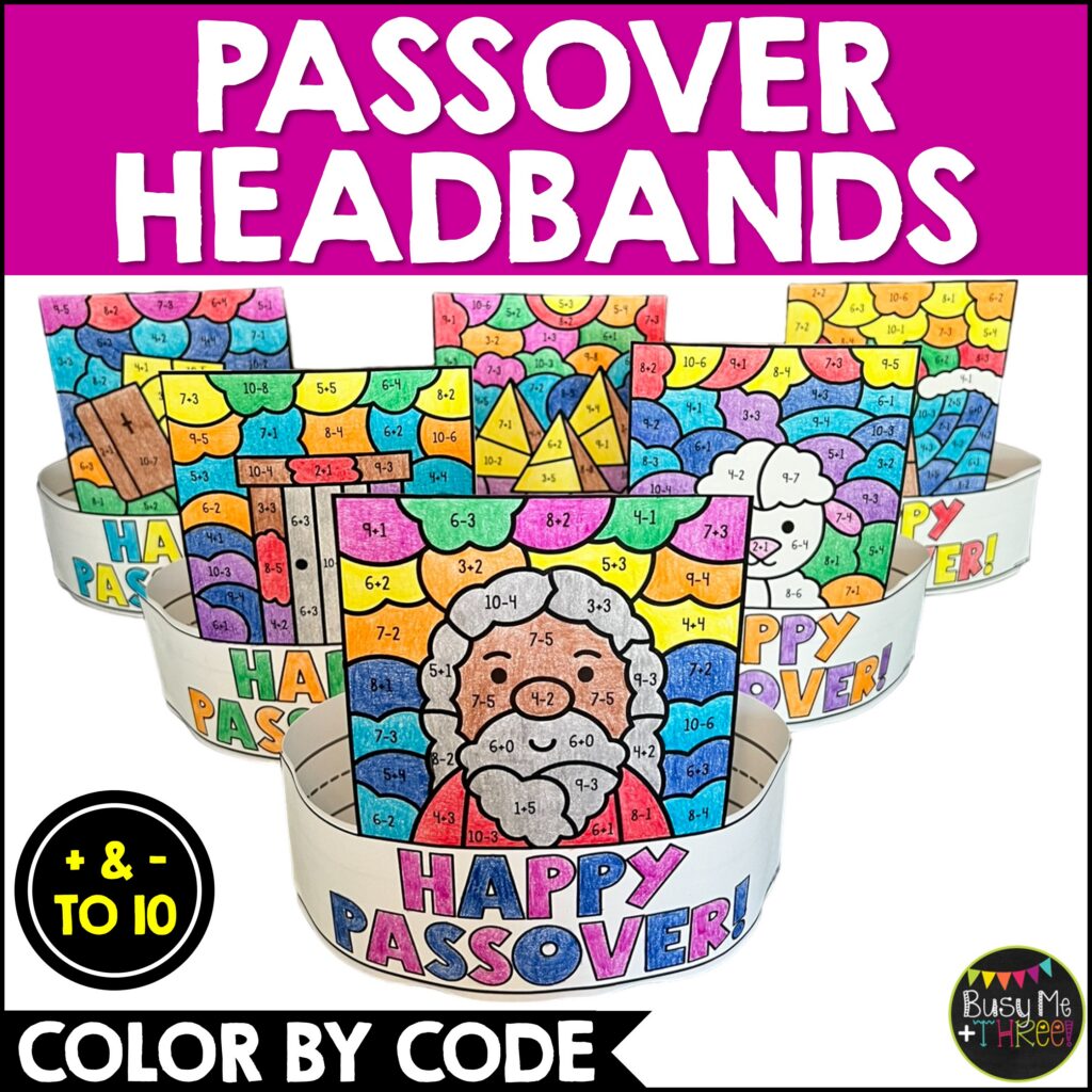 Passover Headbands Color by Code Math Craft Activity - Teaching Ideas ...