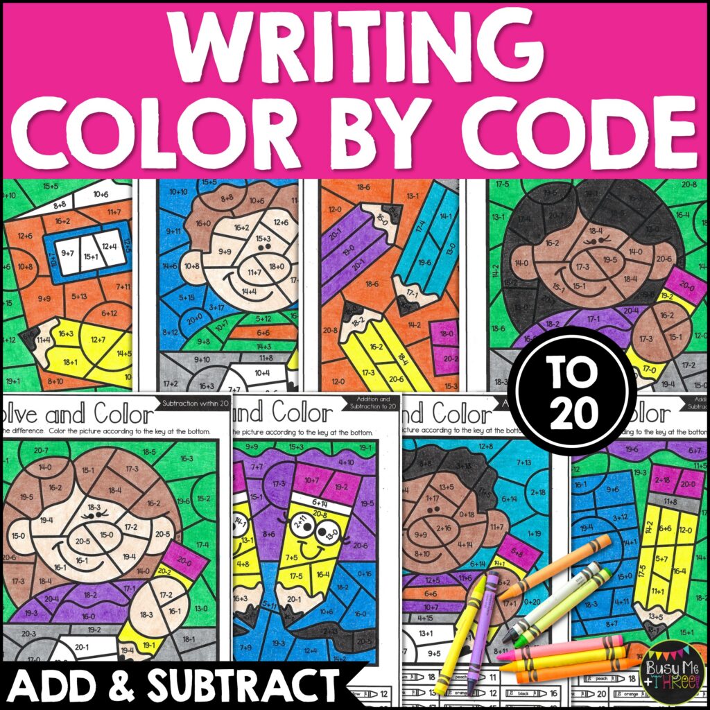 Color by Number Addition Subtraction to 20 Worksheets - Teaching Ideas ...