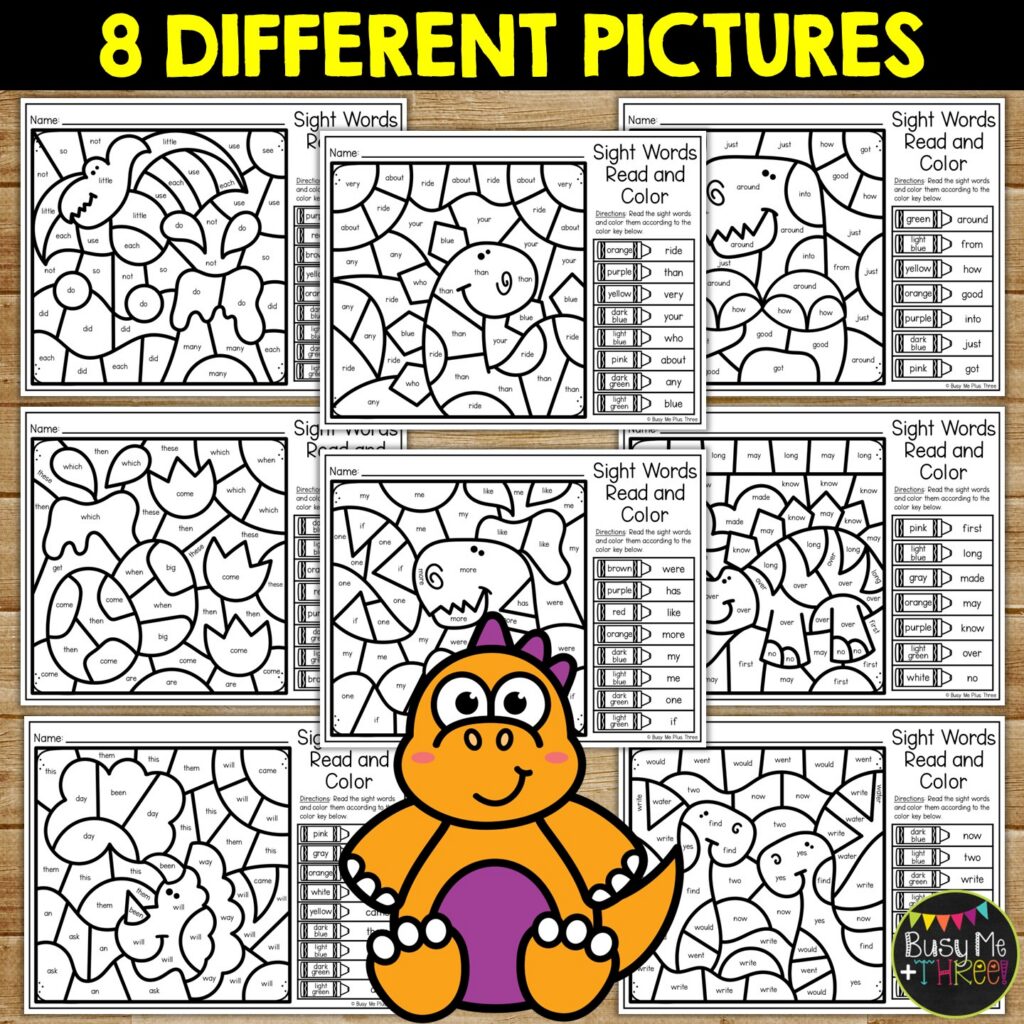 Dinosaur Sight Words Color by Code No Prep Worksheets - Teaching Ideas ...