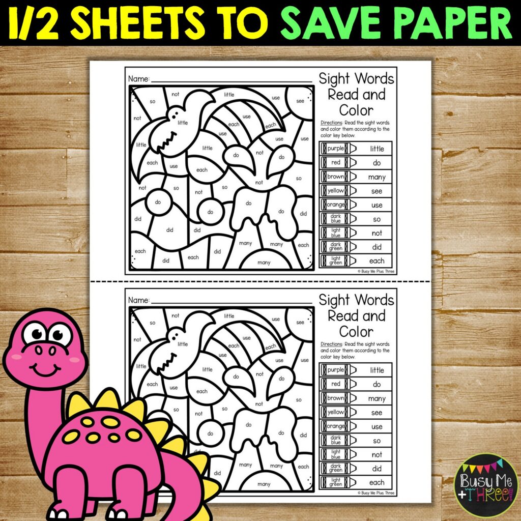 Dinosaur Sight Words Color by Code No Prep Worksheets - Teaching Ideas ...