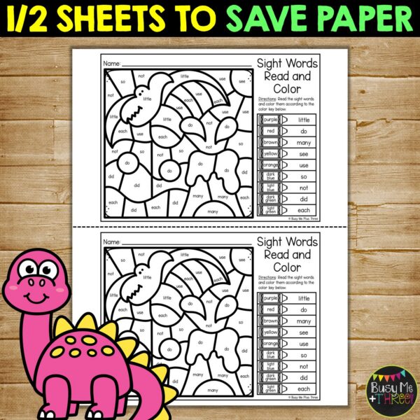 Dinosaur Sight Words Color by Code No Prep Worksheets - Teaching Ideas ...