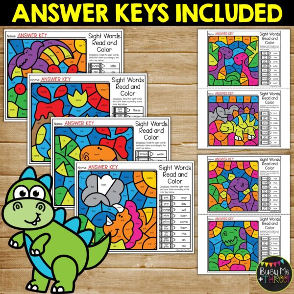 Dinosaur Sight Words Color by Code No Prep Worksheets - Teaching Ideas ...