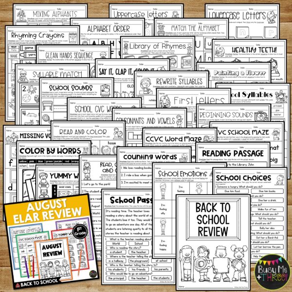 1st Grade Back to School ELA Review No Prep Printables - Teaching Ideas ...