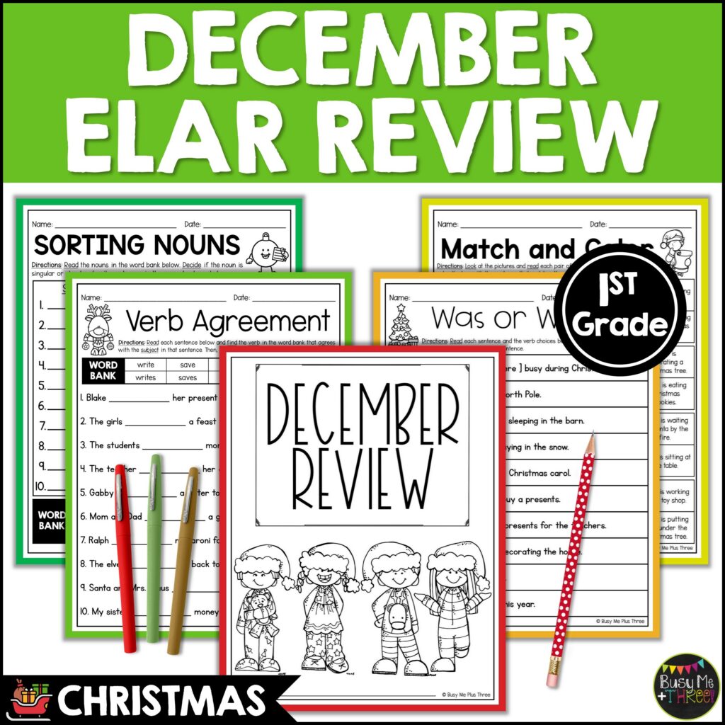 1st Grade Christmas ELA Review No Prep Worksheets - Teaching Ideas Made ...