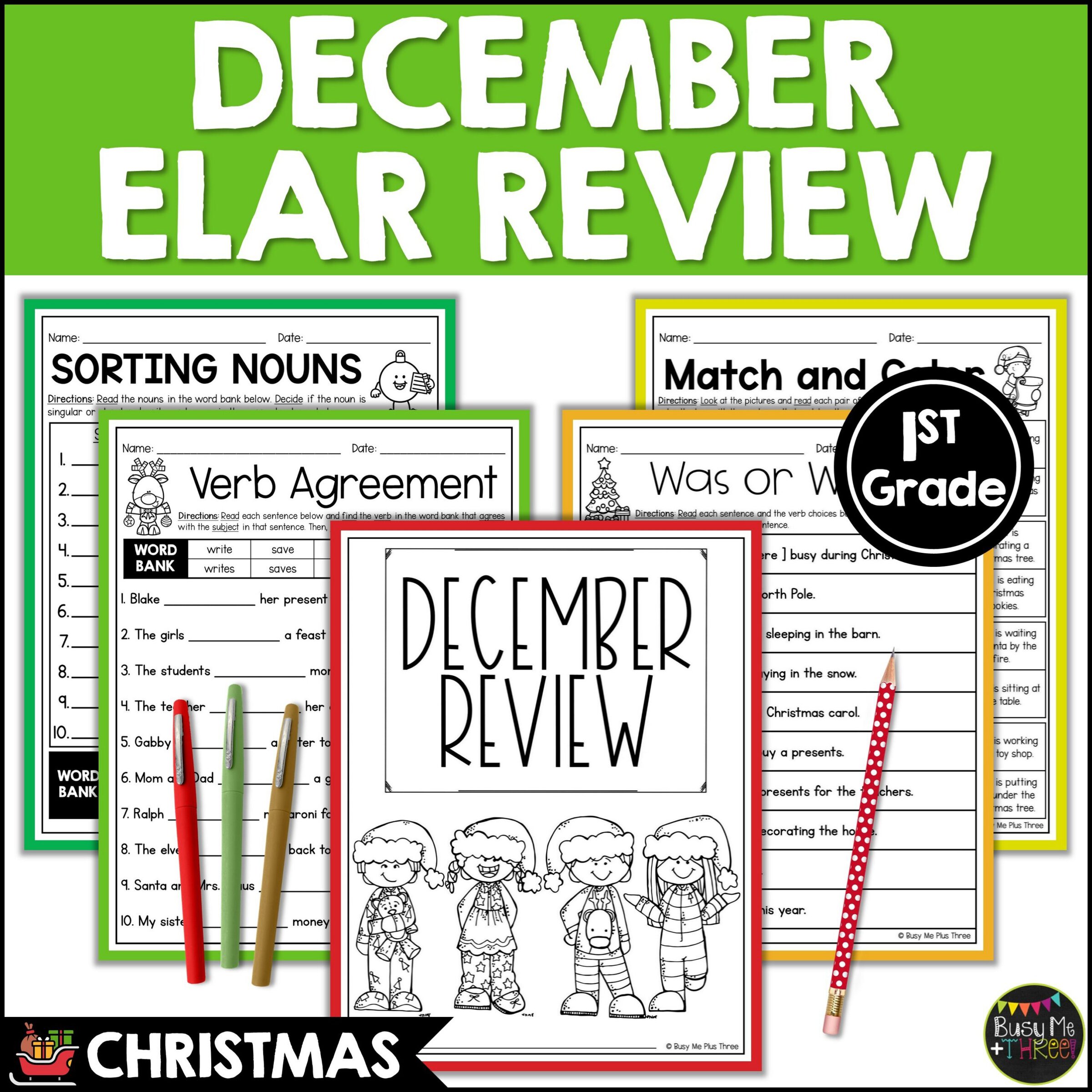 1st Grade Christmas ELA Review No Prep Worksheets - Teaching Ideas Made ...