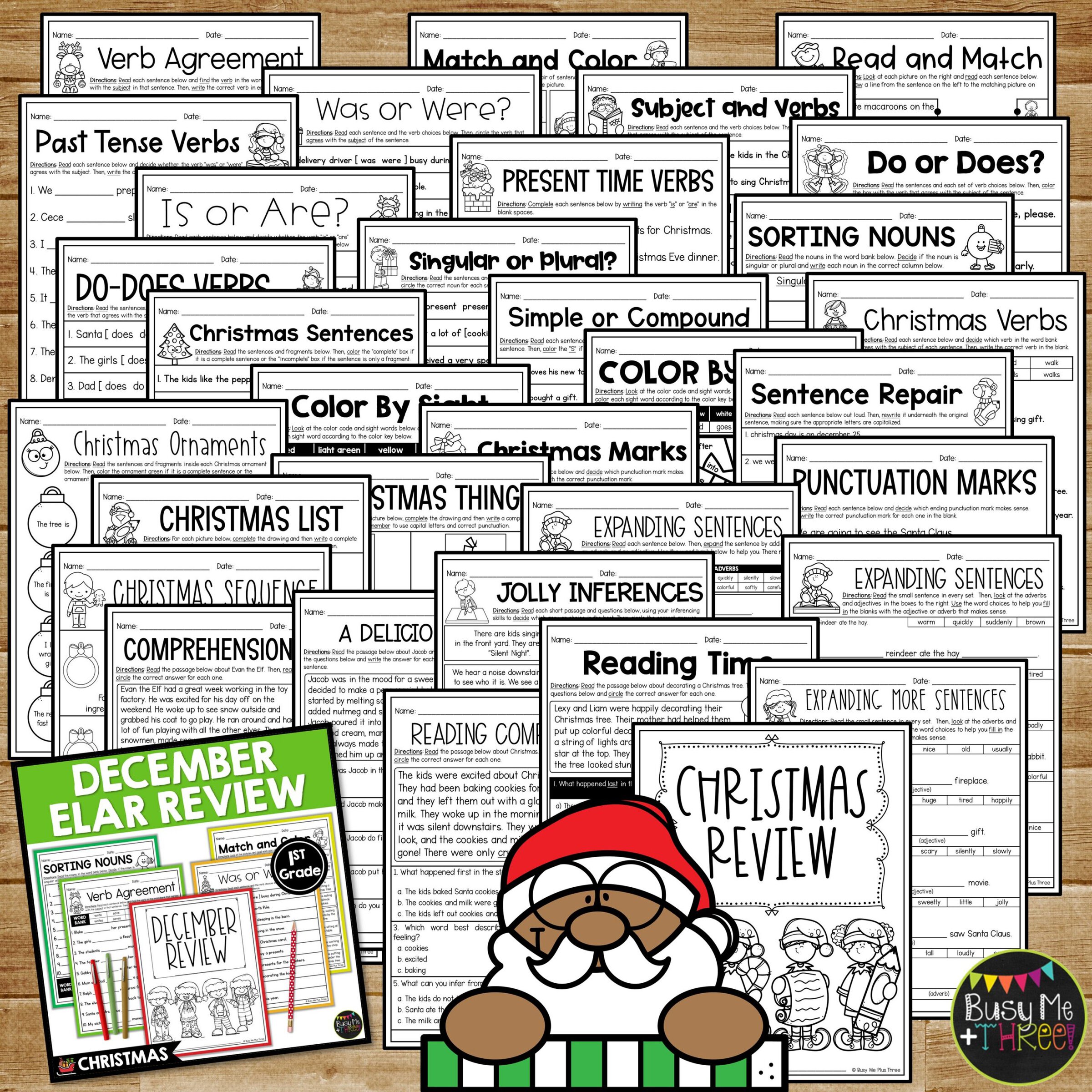 1st Grade Christmas ELA Review No Prep Worksheets - Teaching Ideas Made ...