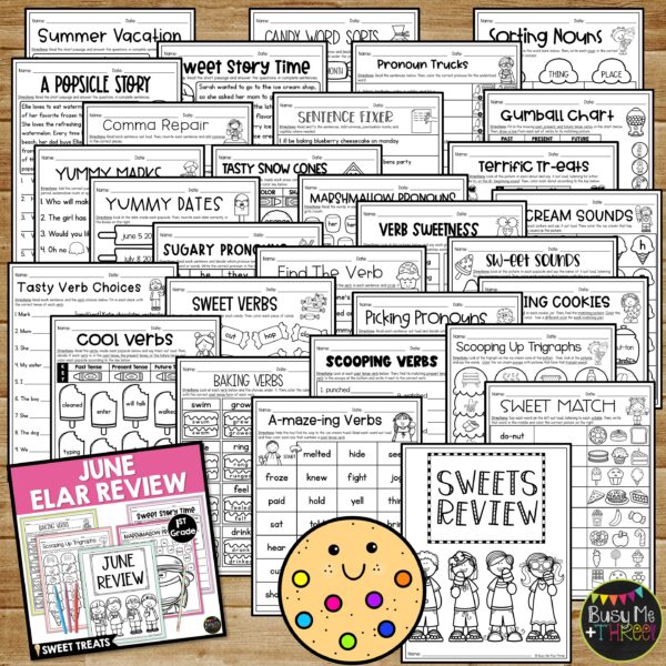 1st Grade ELA Review No Prep June Sweets Activities - Teaching Ideas ...