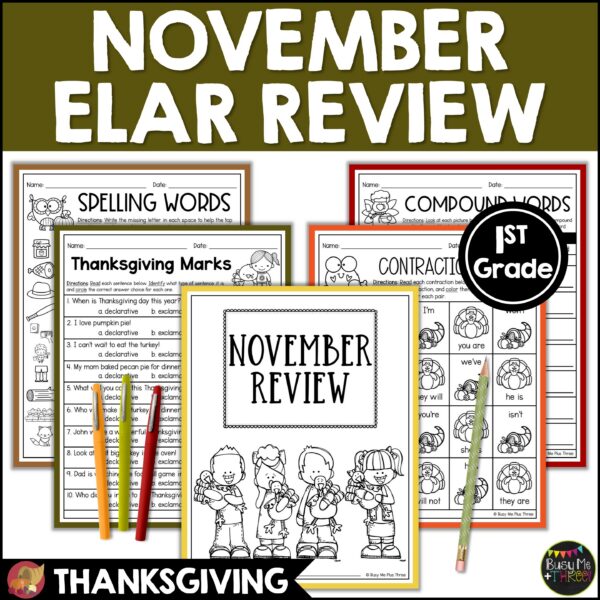 1st Grade Thanksgiving ELA Review No Prep Worksheets - Teaching Ideas ...