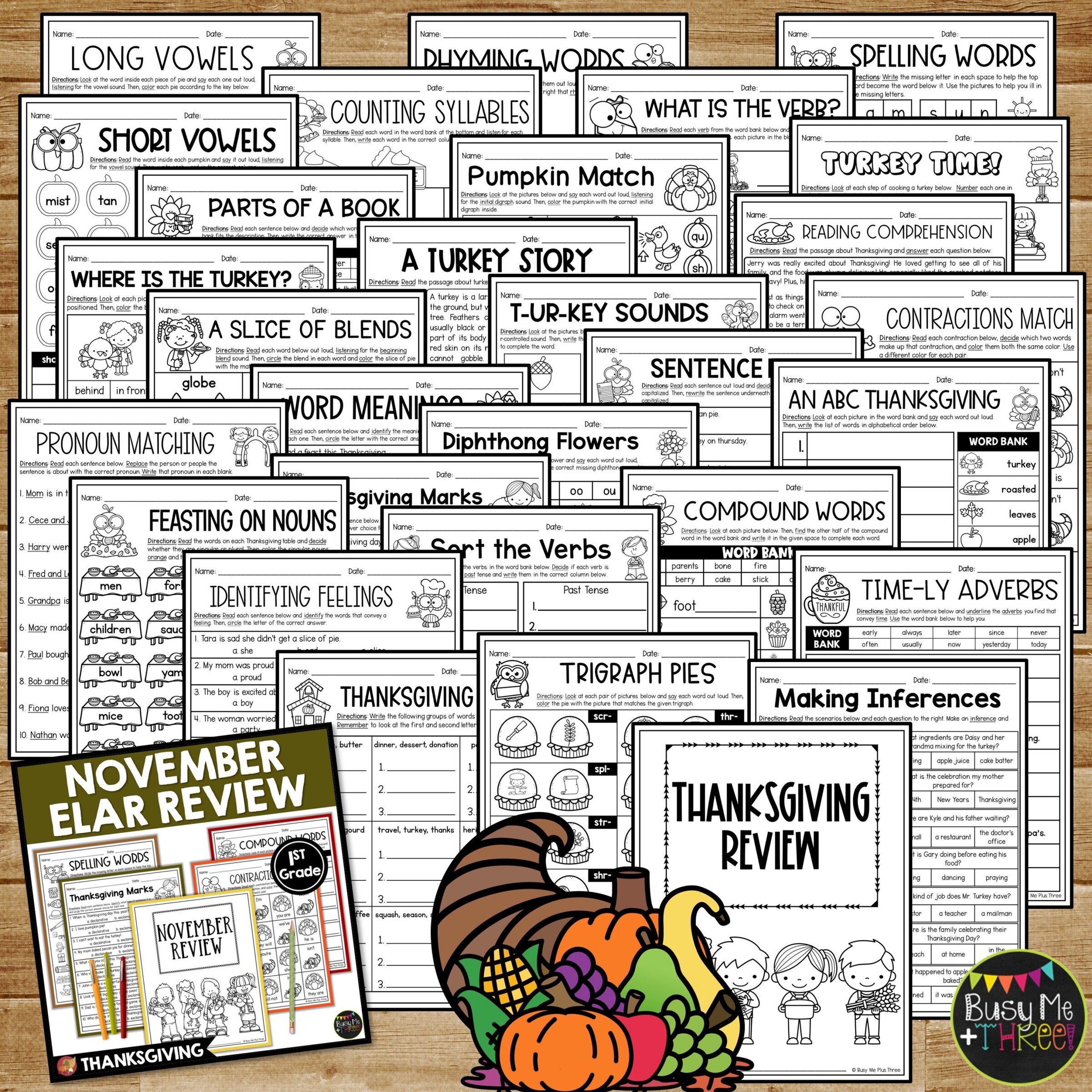 1st Grade Thanksgiving ELA Review No Prep Worksheets - Teaching Ideas ...