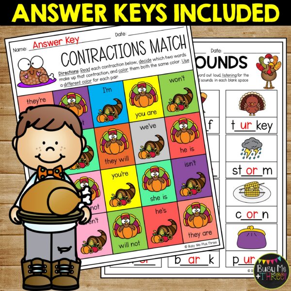 1st Grade Thanksgiving ELA Review No Prep Worksheets - Teaching Ideas ...