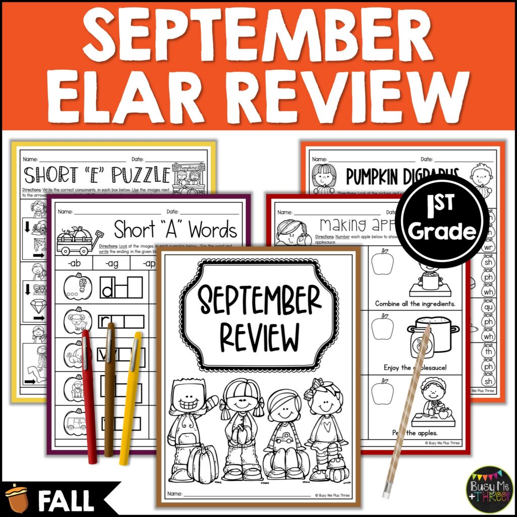 1st Grade Fall ELA Review No Prep Worksheets September - Teaching Ideas ...