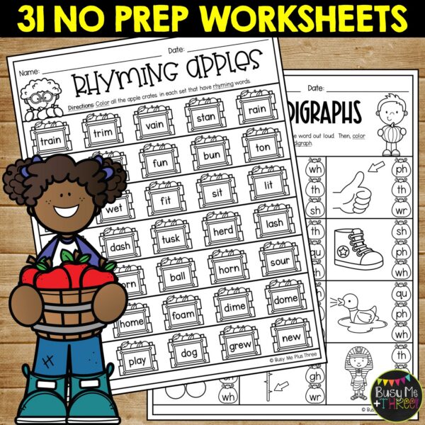 1st Grade Fall ELA Review No Prep Worksheets September - Teaching Ideas ...